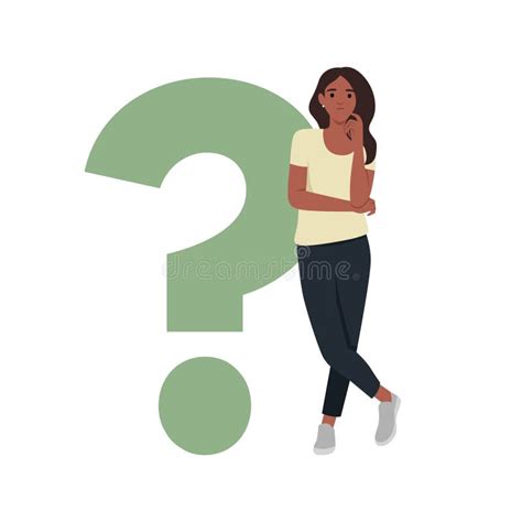 Woman Standing And Thinking Beside A Question Mark Stock Illustration