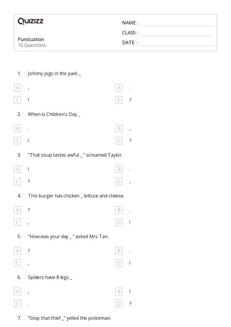 50 Punctuation Worksheets For 2nd Class On Quizizz Free And Printable