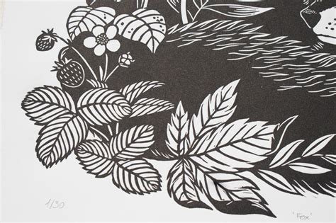 Fox Original Linocut On Paper Relief Print Hand Printed Etsy