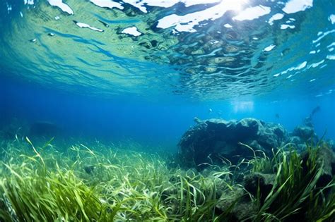 Wide Angle Shot Of A Seagrass Meadow Swaying In The Currents On The