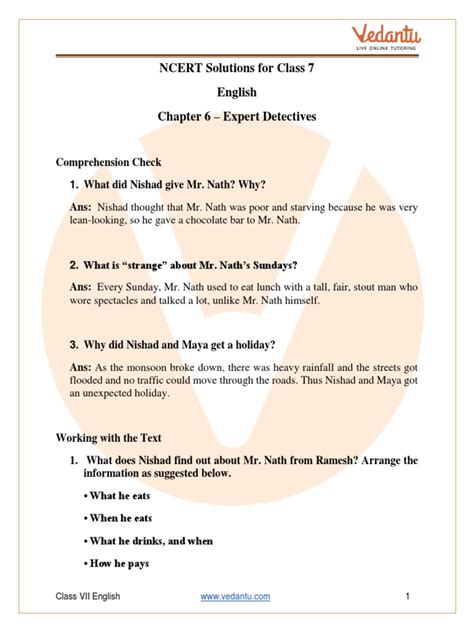 Ncert Solutions For Class 7 English Honeycomb Chapter 6 Expert Detectives Pdf