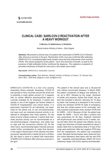 Pdf Clinical Case Sars Cov 2 Reactivation After A Heavy Workout