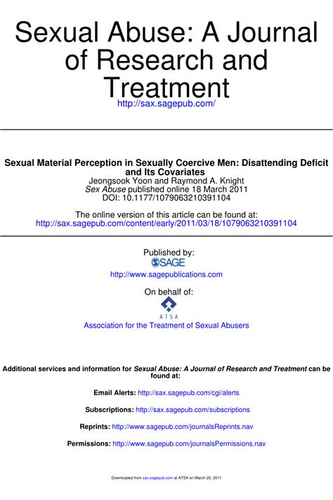 PDF Sexual Material Perception In Sexually Coercive Men Disattending Deficit And Its Covariates