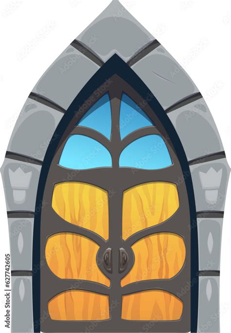 Cartoon Medieval Castle Gates With Stone Arch Door Of Dungeon Or Palace