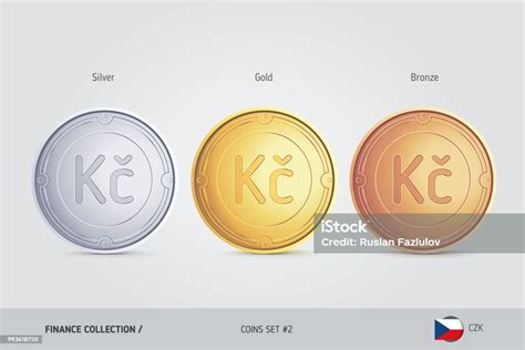 골든 실버 청동 동전입니다 현실적인 금속 체코 코루나 동전 세트 배경에 고립 된 개체입니다 웹사이트 웹 디자인 모바일 애플 리