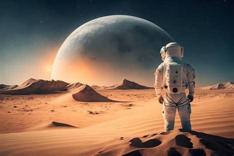 Premium Ai Image Brave Astronaut At The Spacewalk On The Moon Neural Network Ai Generated