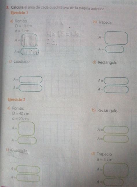 calcula el área de cada cuadrilátero de la página anterior Brainly lat