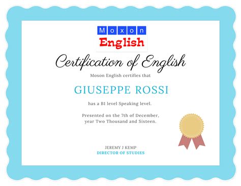 Australia English Language Certificate Printable Cert