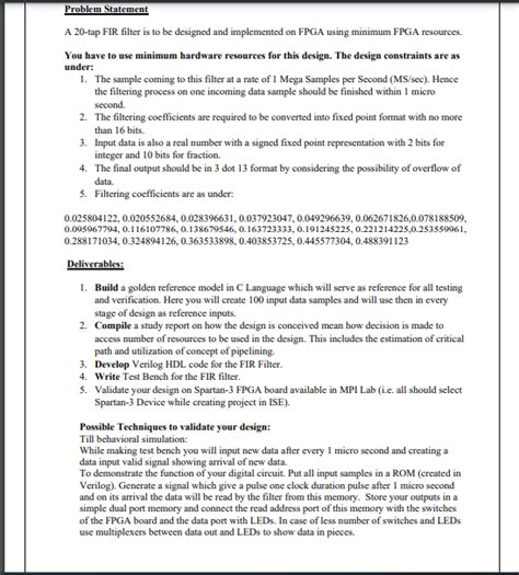 Solved Problem Statement A Tap FIR Filter Is To Be Chegg