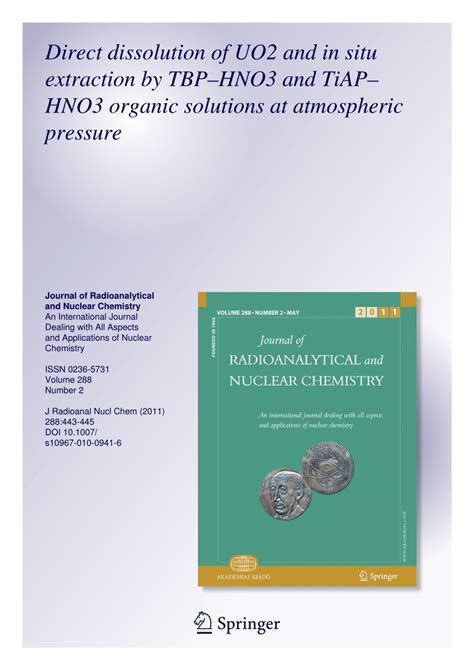 Pdf Direct Dissolution Of Uo2 And In Situ Extraction By Tbphno3 And Tiaphno3 Organic
