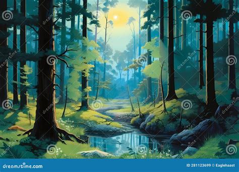 Summer Forest Green Grass Green Trees Sunlight Generated By Ai