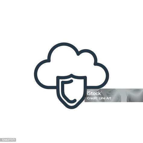 보호 개념에서 클라우드 컴퓨팅 아이콘 벡터 편집 가능한 스트로크를 컴퓨팅하는 클라우드의 얇은 선 그림입니다 웹 및 모바일 앱 로고 인쇄 미디어에 사용하기 위한 클라우드