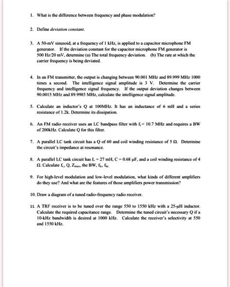 What Is The Difference Between Frequency And Phase Modulation 2define Deviation Constant 3 A 50