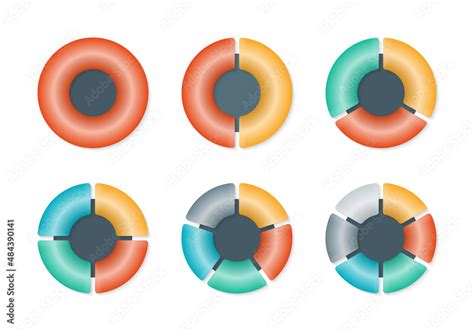 Pie Chart Set 3d Circle Graph Diagram Wheel Circular Infographic With 1 2 3 4 5 6