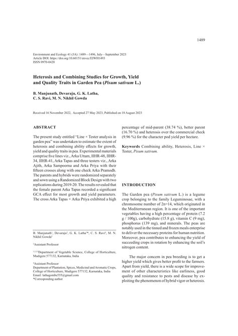 Pdf Heterosis And Combining Studies For Growth Yield And Quality