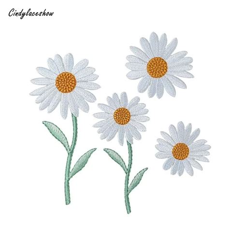 2pcs Daisy Flower Iron On Patch Embroidered Dress Motif Sew On Lace