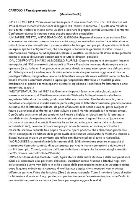 Sintesi Letterature Comparate De Cristofaro Docsity