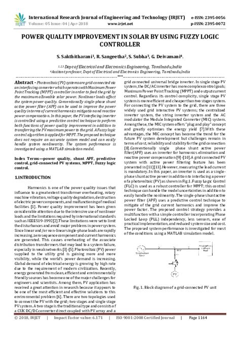 Pdf Power Quality Improvement In Solar By Using Fuzzy Logic