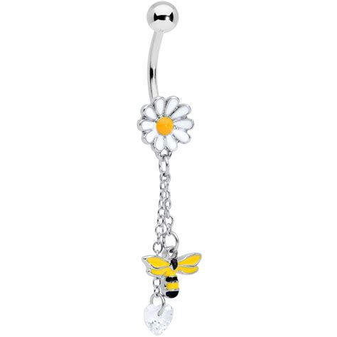 Body Candy Womens 14g Steel Navel Ring Piercing Clear Heart Bee Daisy