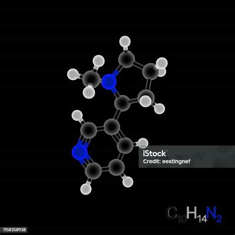니코틴 모델 분자 검은 색 배경에 격리 3d 렌더링 그림 0명에 대한 스톡 사진 및 기타 이미지 0명 3차원 형태 과학