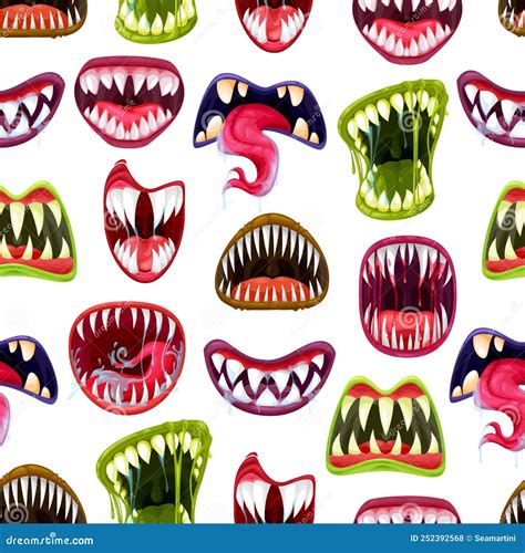 Scary Monster Mouths With Teeth Seamless Pattern Stock Vector