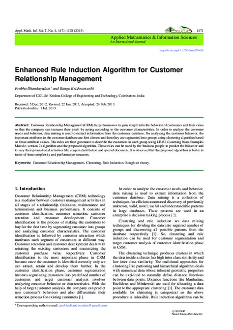 Pdf Enhanced Rule Induction Algorithm For Customer Relationship