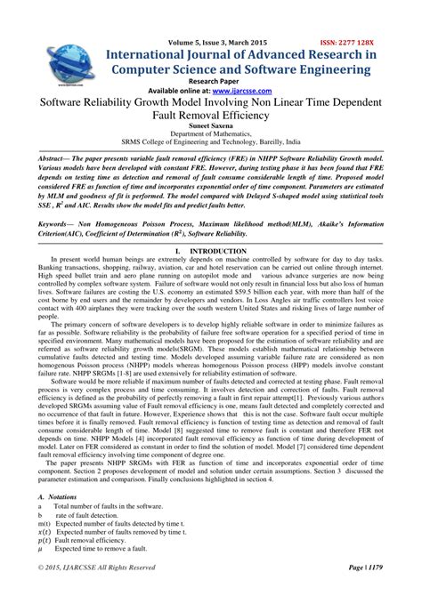Pdf Software Reliability Growth Model Involving Non Linear Time