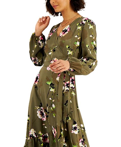Bar Iii Floral Print Belted Wrap Maxi Dress Created For Macys