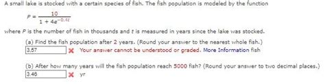 Solved A Small Lake Is Stocked With A Certain Species Of Chegg
