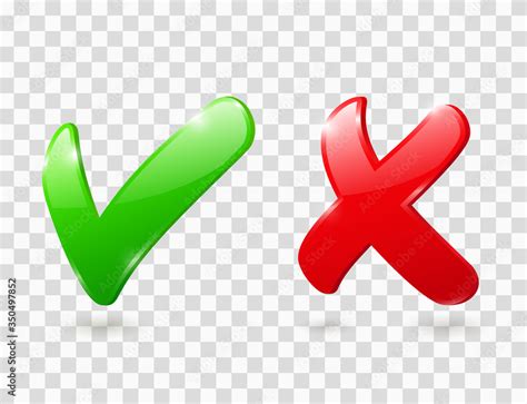 Cross And Check Mark Icons Green And Red 3d Ticks For Right And Wrong Choice Yes And No