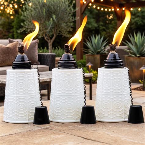 Seraphic Tabletop Tiki Torches 16oz Glass Citronella Fuel Set Of 3