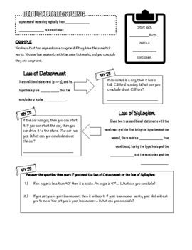 Geometry Logic Reasoning Guided Notes By Ms Roberts Math Class Tpt