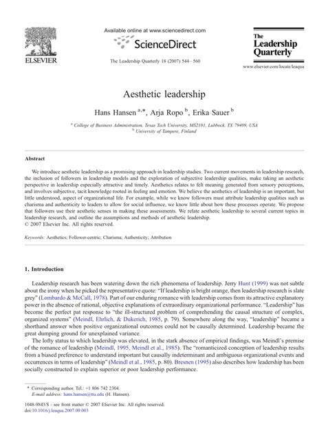 Pdf Aesthetic Leadership