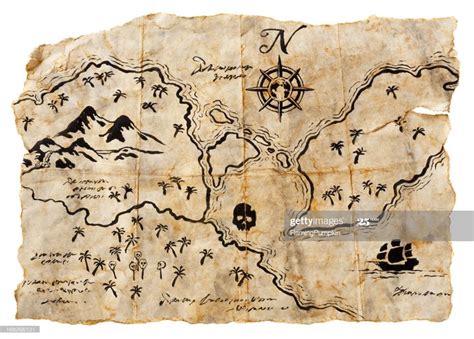 Folded And Torn Map To Buried Treasure With A Lot Of Detail Isolated Treasure Maps Map