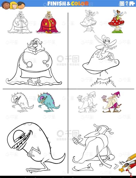插图免抠元素 具有幻想人物的儿童绘画和着色教育活动的卡通插图 素材免费下载 760像素 Eps格式 编号67396962 千图网