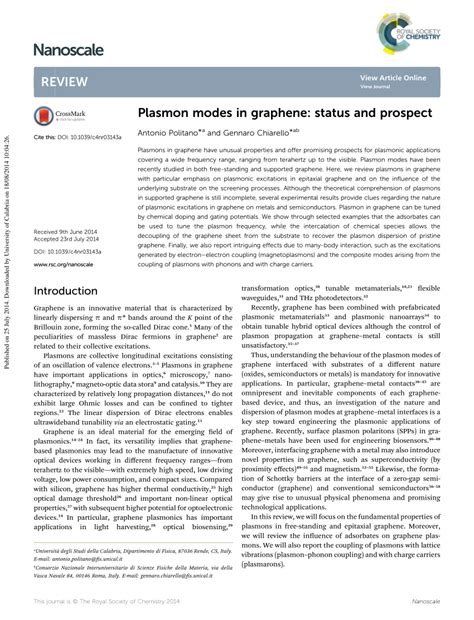 Pdf Plasmon Modes In Graphene Status And Prospect