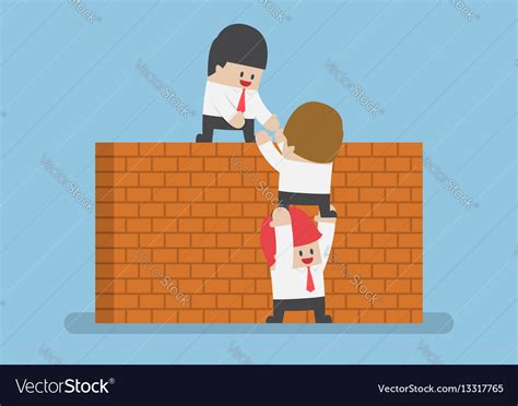 Businessman Help His Friend To Cross Brick Vector Image