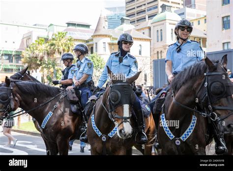 Sydney Female Police Officers On Horses Provide Crowd Control At The