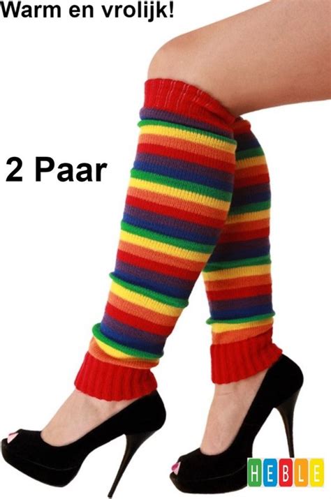 2 Paar Beenwarmers Regenboog Kleuren Fashion Thema Van Heble