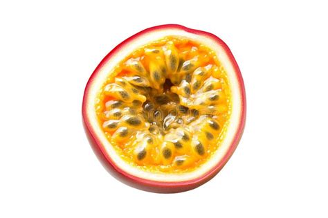 Whole And Halved Yellow Passion Fruit With Vibrant Seeds Green Leaves