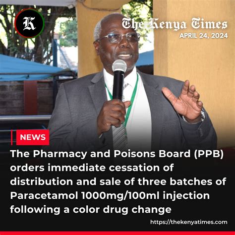 Kenyas Ppb Bans Three Batches Of Paracetamol 1000mg100ml Injection