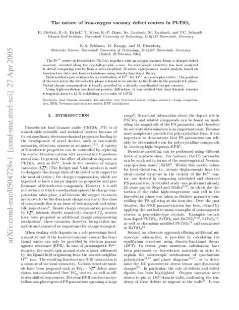 Pdf Iron Oxygen Vacancy Defect Centers Inpbtio3 Newman Superposition