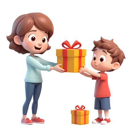 3d Representación Dibujos Animados Pequeño Chico Dando Un Regalo A Su