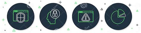 Set Line Human Head With Lock Browser Exclamation Mark Shield And Pie