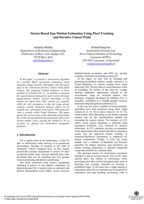 Pdf Stereo Based Ego Motion Estimation Using Pixel Tracking And