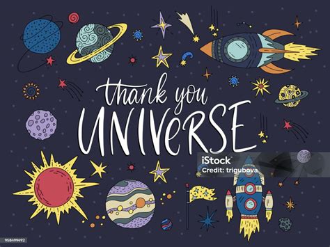 Kutipan Huruf Handdrawn Dengan Ilustrasi Galaksi Ilustrasi Stok Unduh