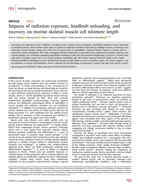 Pdf Impacts Of Radiation Exposure Hindlimb Unloading And Recovery On Murine Skeletal Muscle