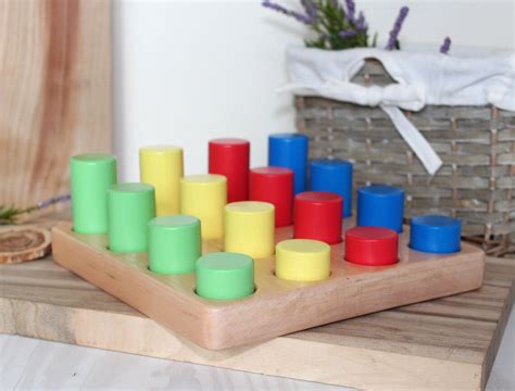 Montessori Cylinders With Tray Rainbow Cylinders Preschool Etsy