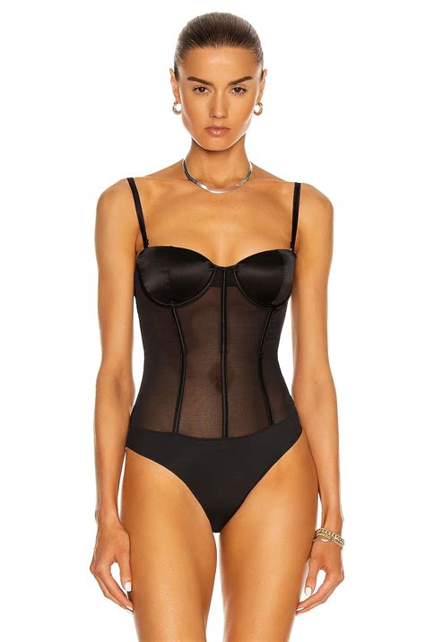 Fleur Du Mal Silk And Mesh Bodysuit In Black Fwrd