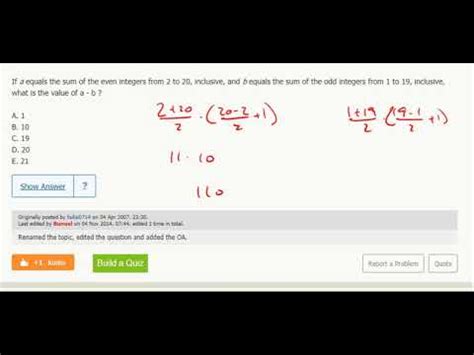 Number Prop 13 If A Equals The Sum Of The Even Integers From 2 To 20 Inclusive And B Equals